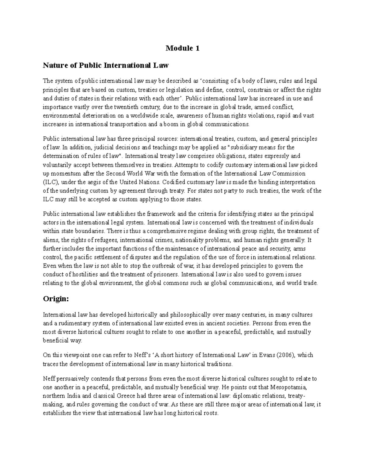 Module 1 of Public International Law - Module 1 Nature of Public ...