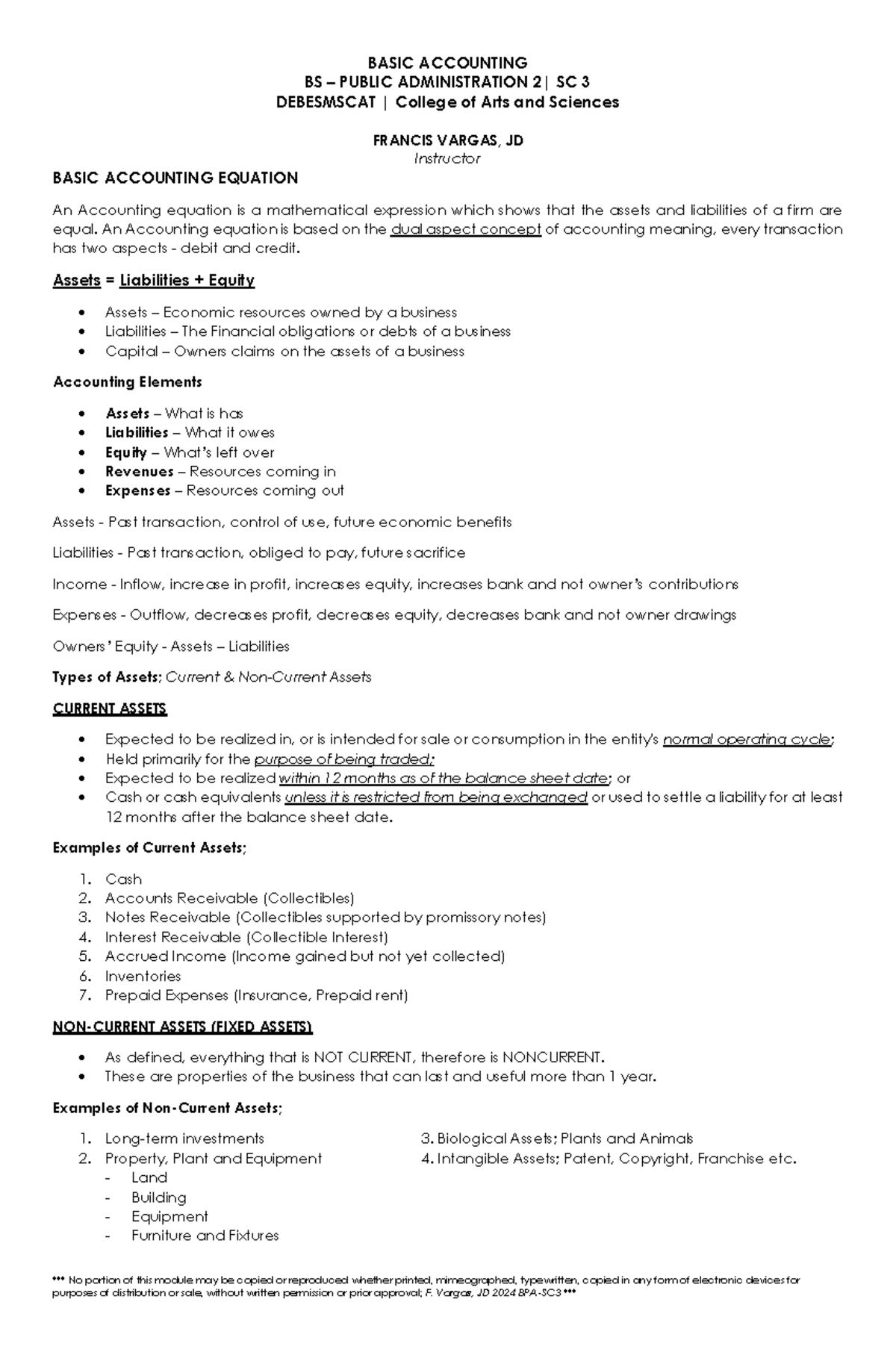 Basic Accounting Equation - BASIC ACCOUNTING BS – PUBLIC ADMINISTRATION ...