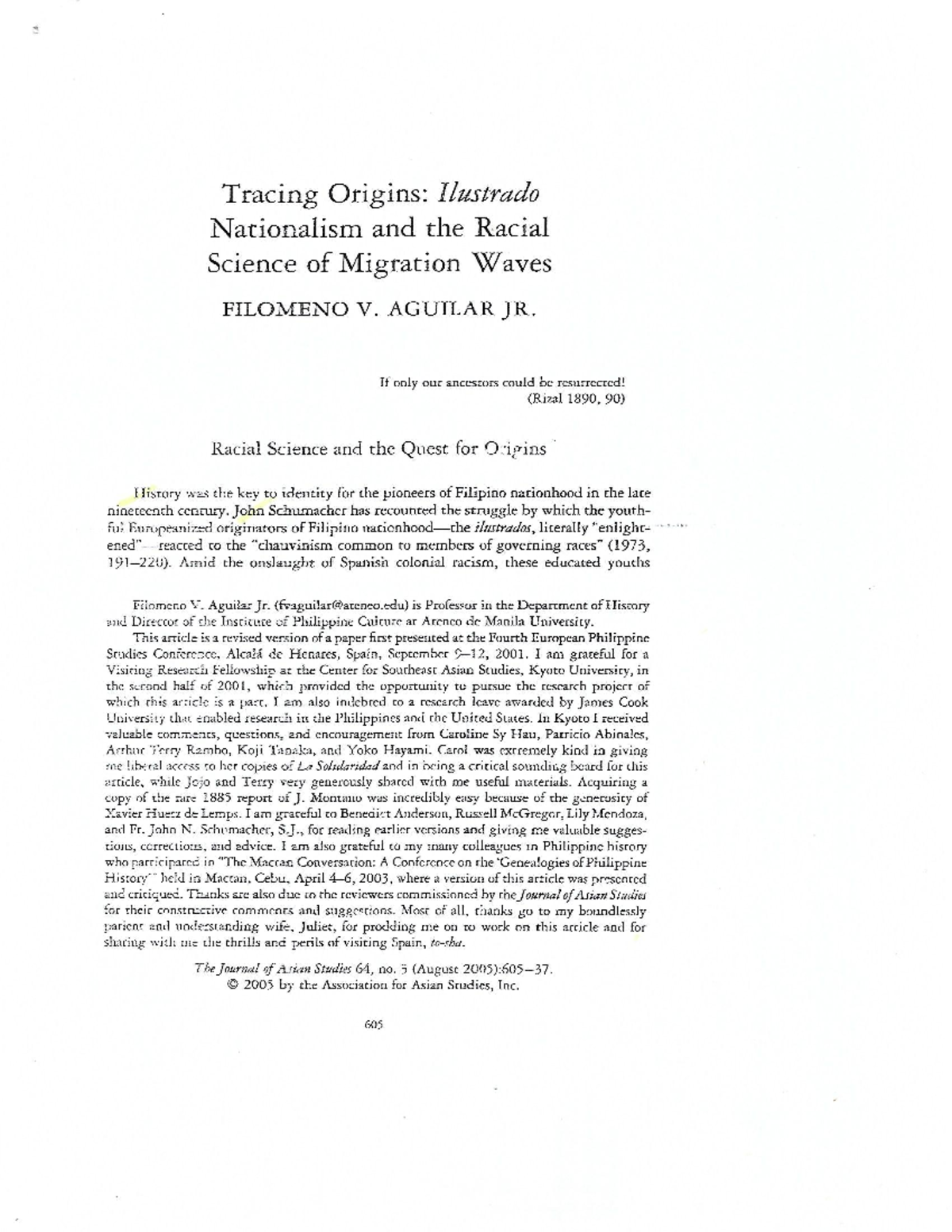 Aguilar Tracing Origins - Rizal - Studocu