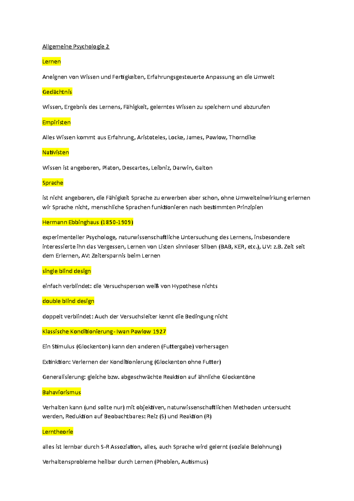 Allgemeine Psychologie 2-Karteikarten - Allgemeine Psychologie 2 Lernen Aneignen von Wissen und ...