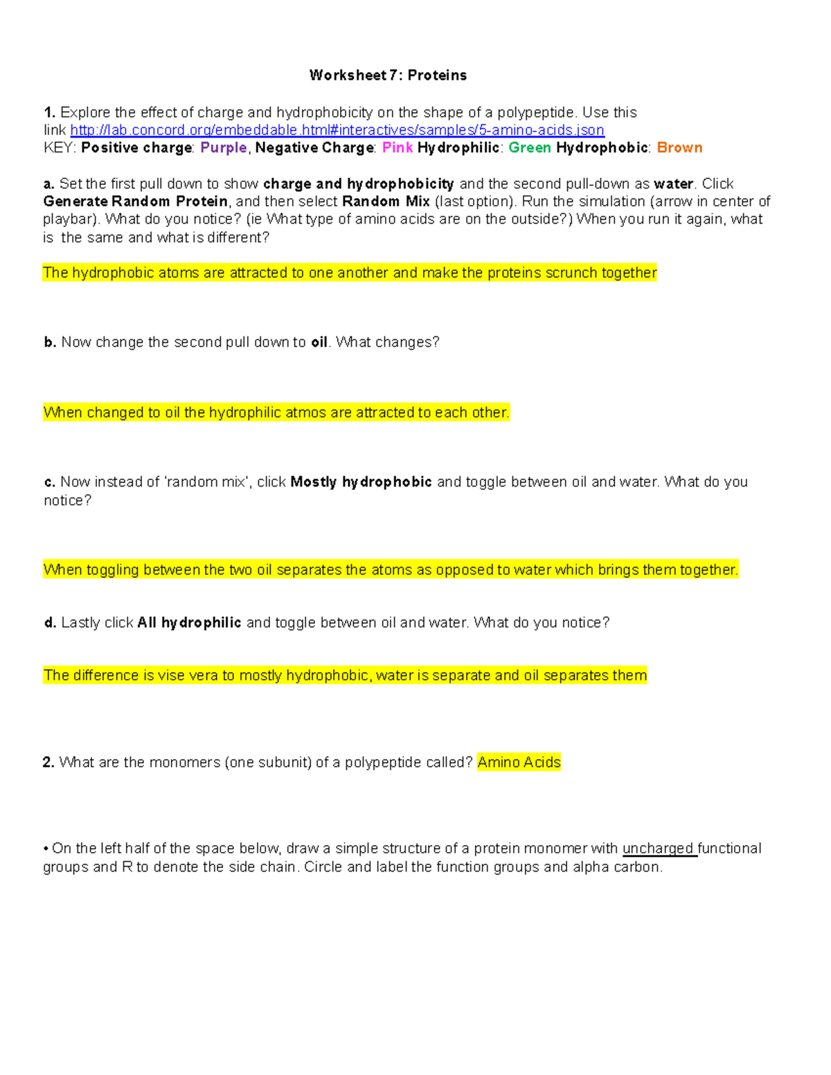 3-Worksheet 7 Proteins - Worksheet 7: Proteins Explore the effect of ...