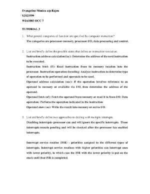 WIA1003 COMPUTER SYSTEM AND ARCHITECTURE TUTORIAL 5 - Evangeline Monica a/p Rajen S WIA1003 OCC ...