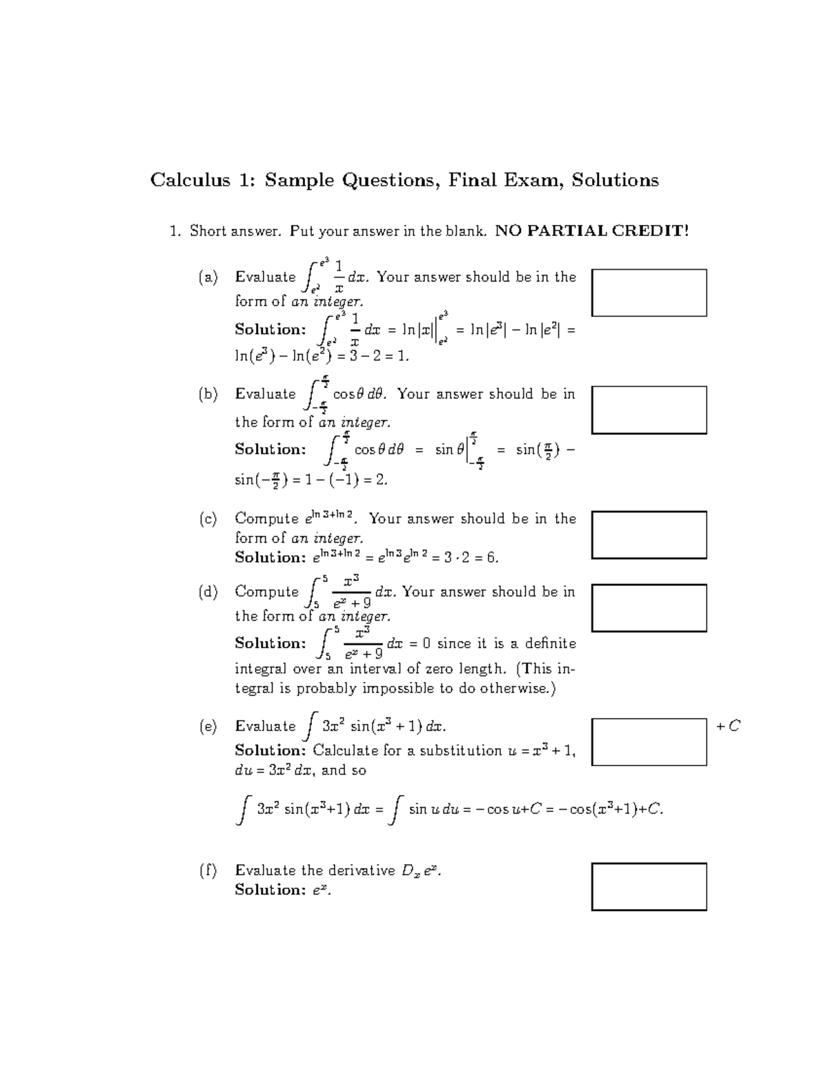 nu - Calculus practice paper - Calculus 1: Sample Questions, Final Exam ...