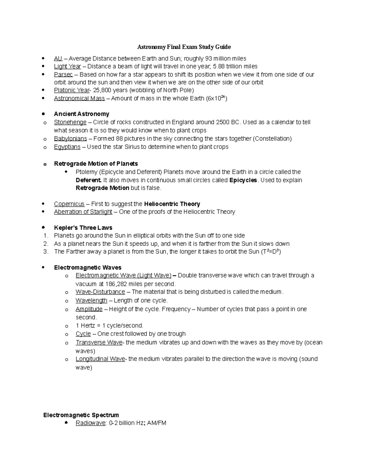 Astronomy Final Exam Study Guide - Used as a calendar to tell what ...