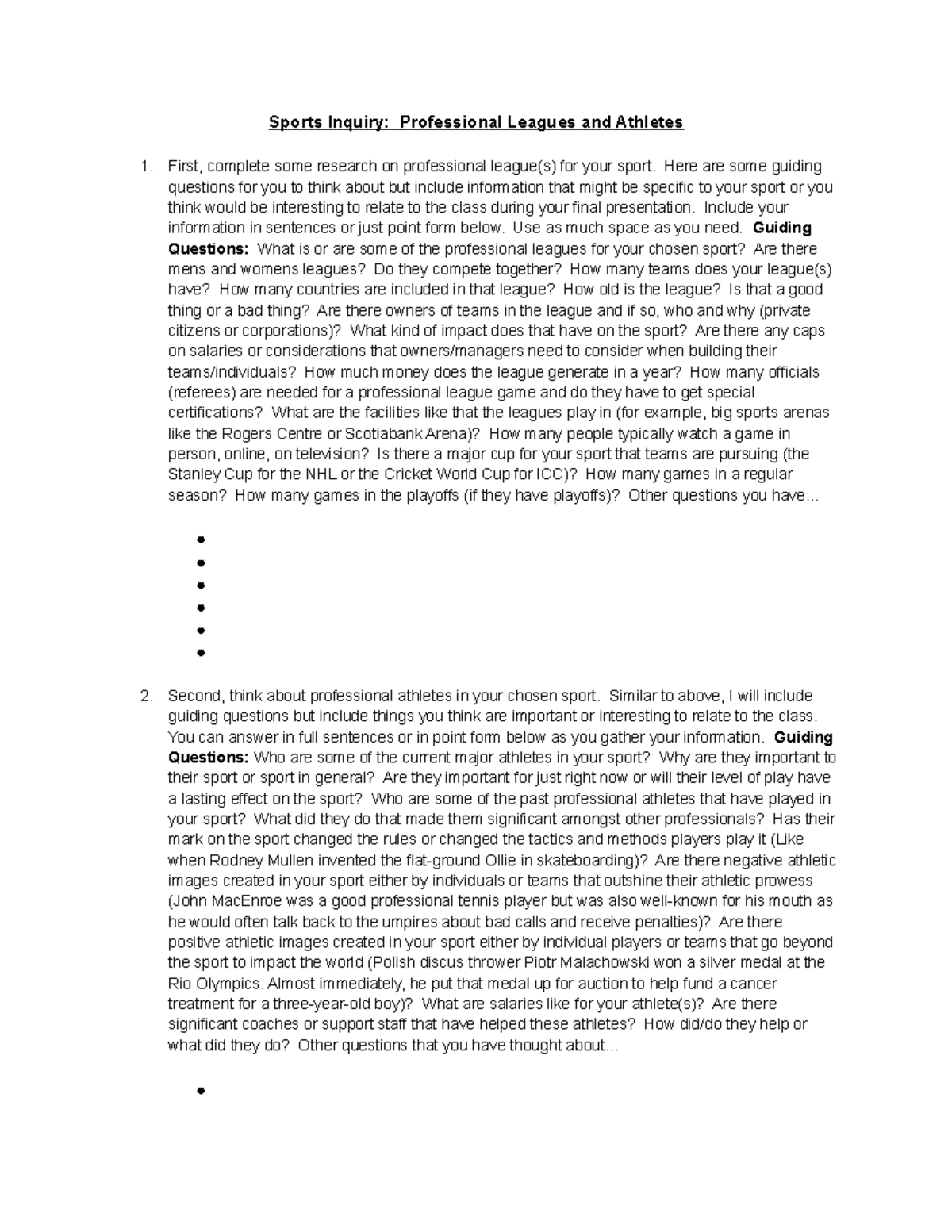 Sport Inquiry - Professional Leagues and Athletes - Sports Inquiry ...