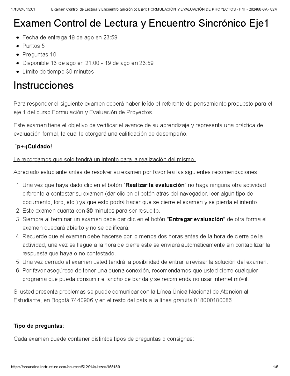 Examen Control de Lectura y Encuentro Sincr Ã³nico Eje1 Formulaciã N Y ...