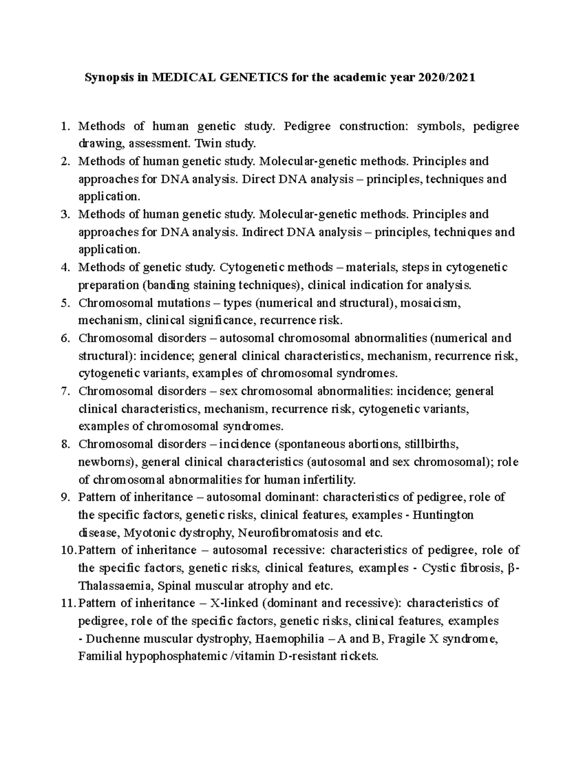 Synopsis 2020-2021 - Synopsis in MEDICAL GENETICS for the academic year ...