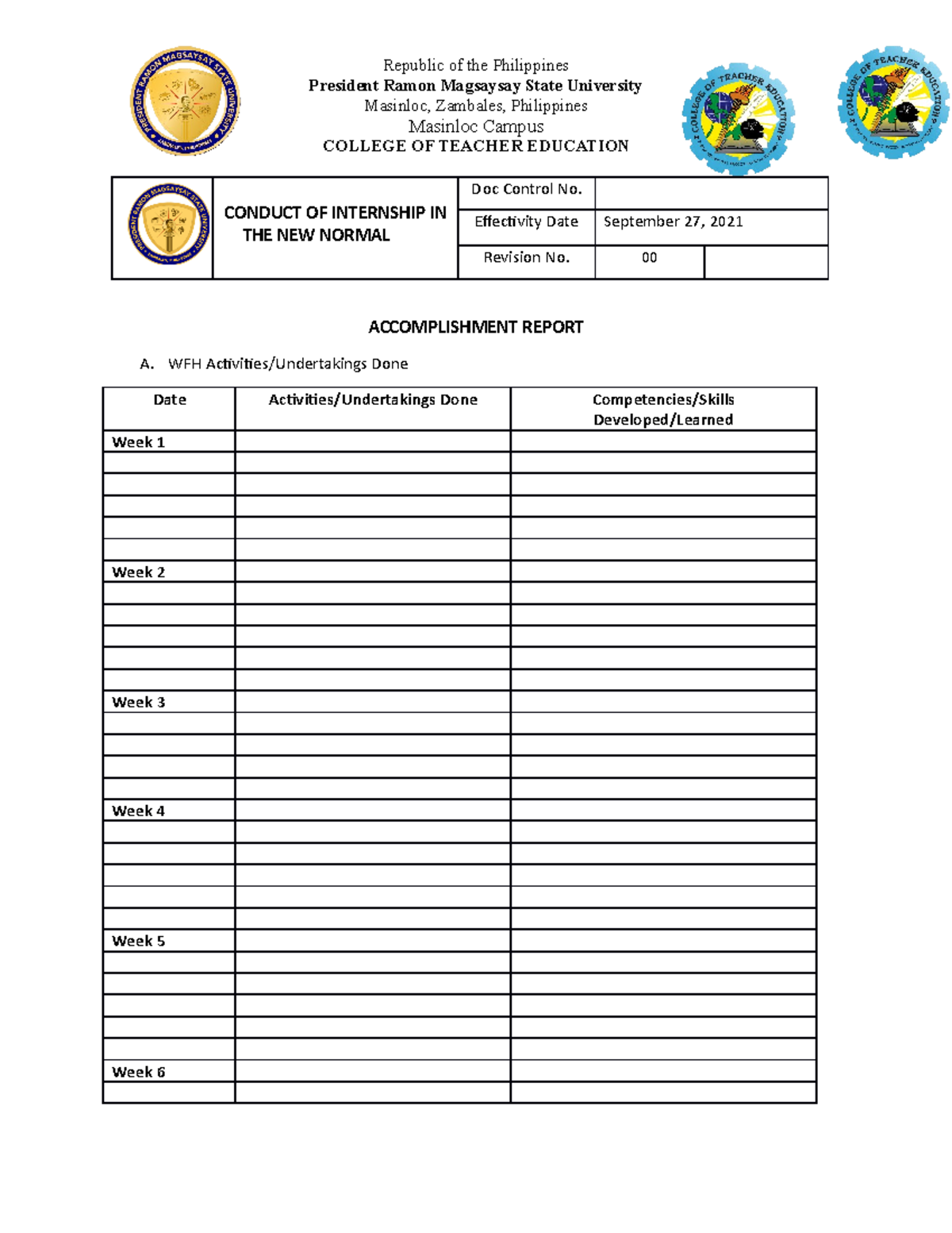 FORM Accomplishment Report Work From Home Arrangement - COLLEGE OF ...