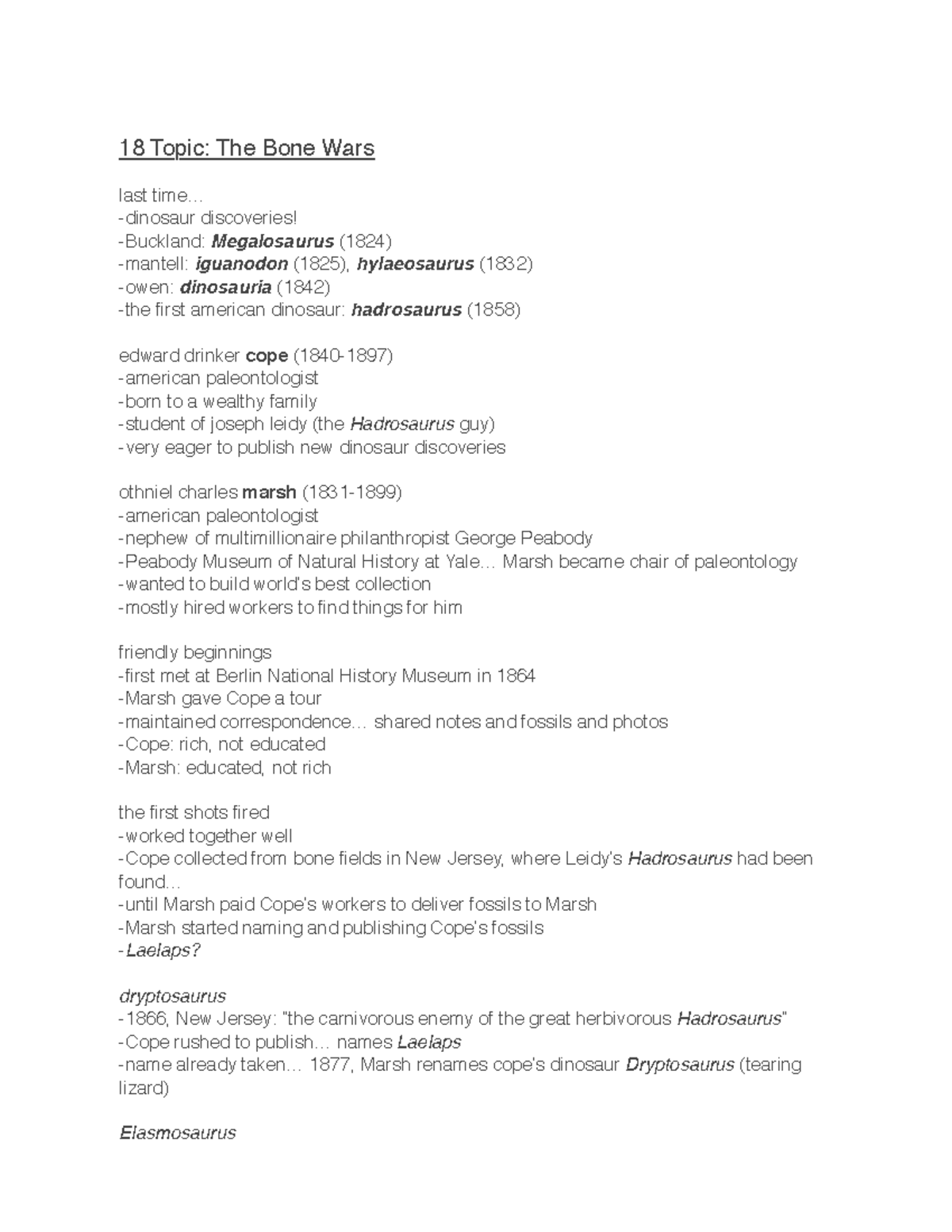 18 Topic: The Bone Wars - Lecture notes 18 - 18 Topic: The Bone Wars ...