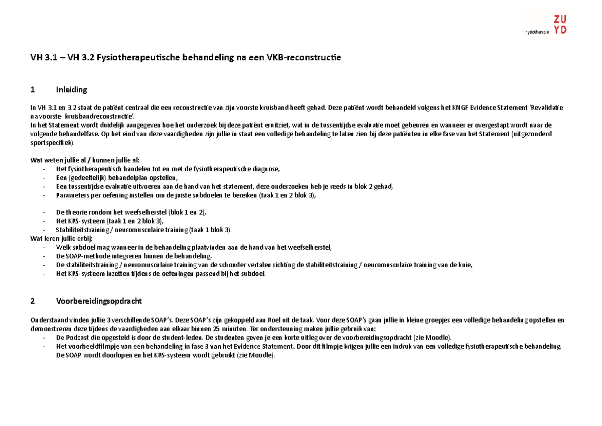 VH 3.1 en 3.2 Evaluatie en behandeling VKB-reconstructie - VH 3 – VH 3 ...