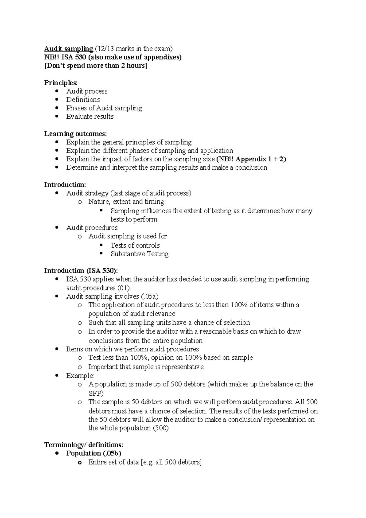 Sampling auditing 378 - Audit sampling (12/13 marks in the exam) NB ...