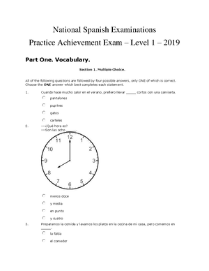 Spanish 1 - Practice test - ASSESSMENT & DIAGNOSTIC TEST - SPANISH ...