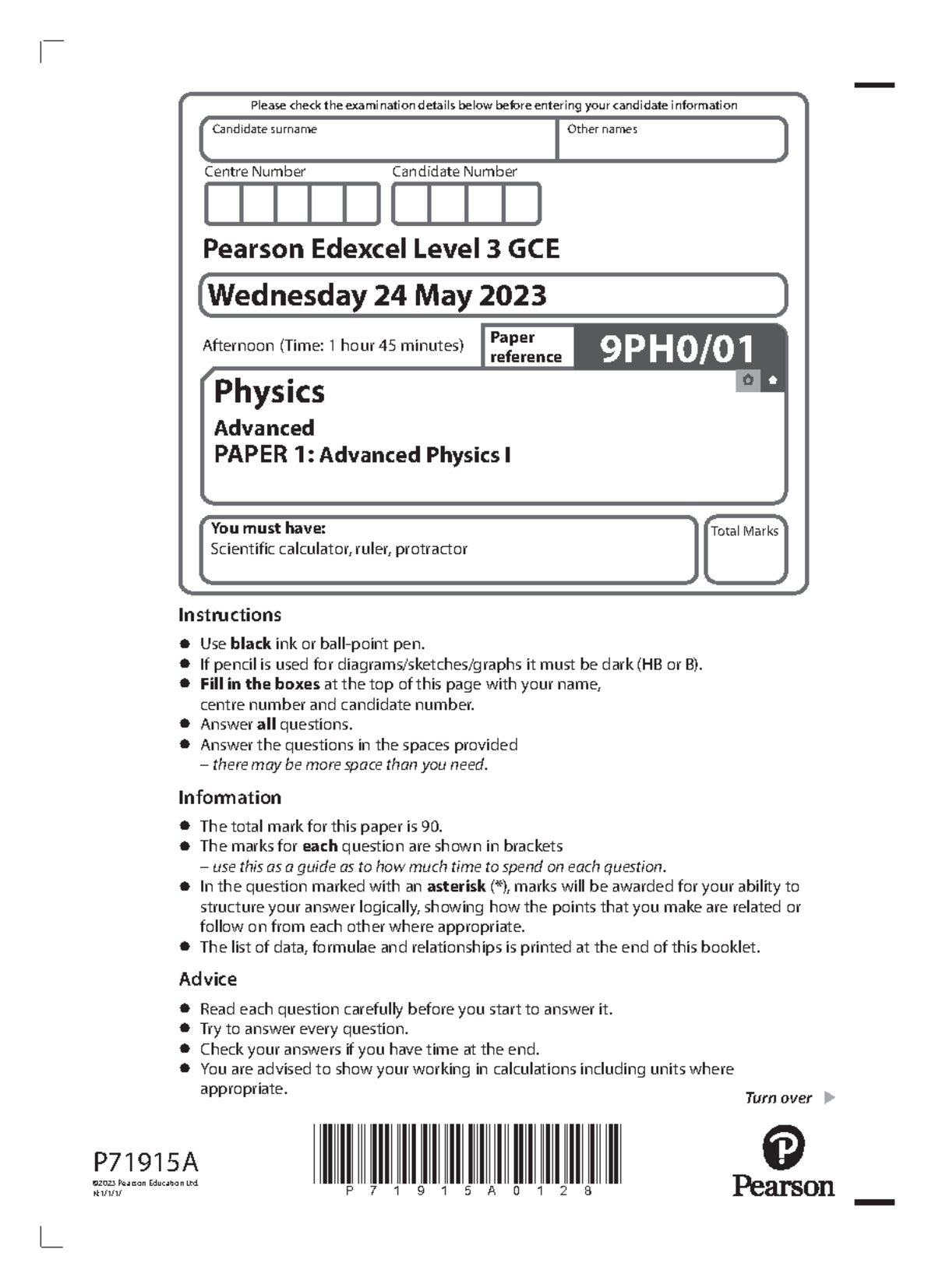 Edexcel ALevel Physics P1 - P71915A0128 Turn over P71915A ©2023 Pearson ...