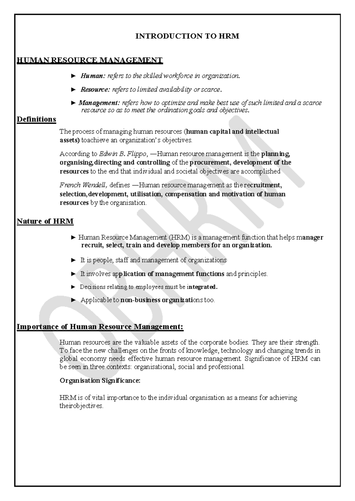 Module 4. HRM - Notes to study for exam - INTRODUCTION TO HRM HUMAN ...
