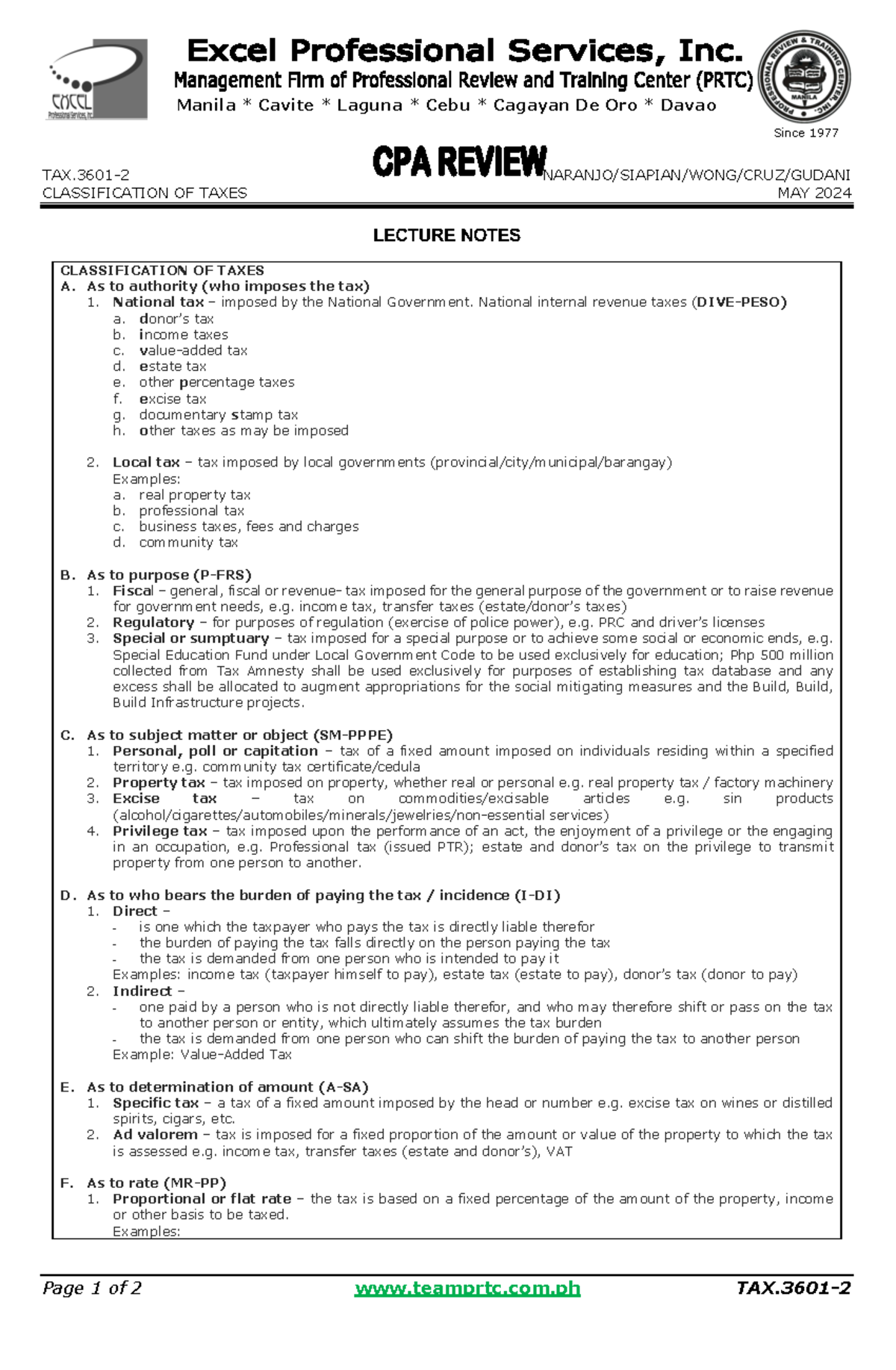 TAX - Page 1 of 2 teamprtc.com TAX. 3601 - 2 Manila * Cavite * Laguna ...