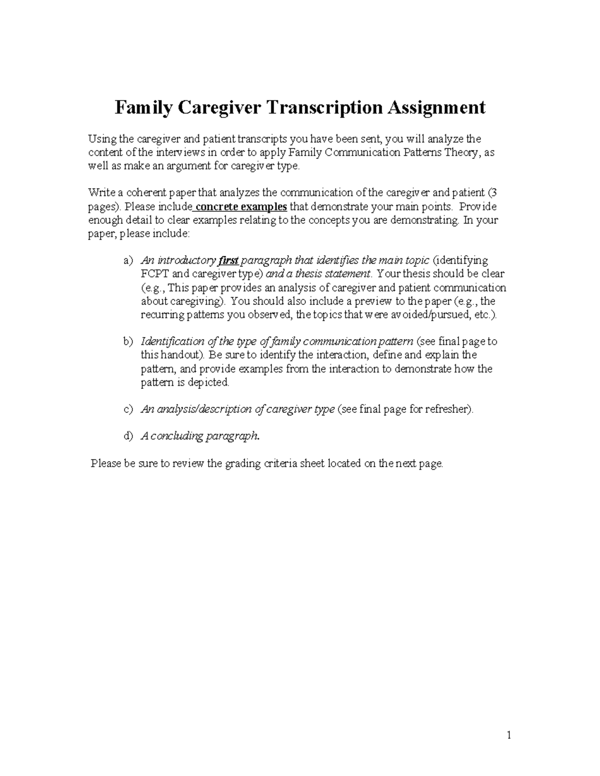 Family Caregiver Transcription Assignment - Write a coherent paper that ...