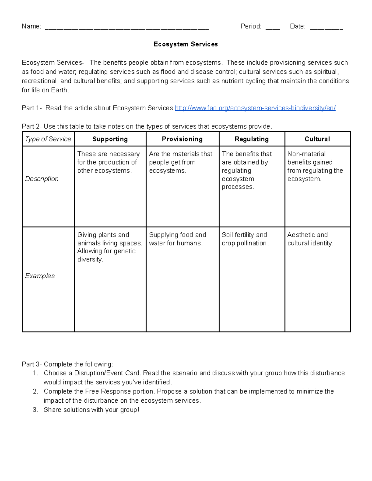 Ecosystem Services - Name ...