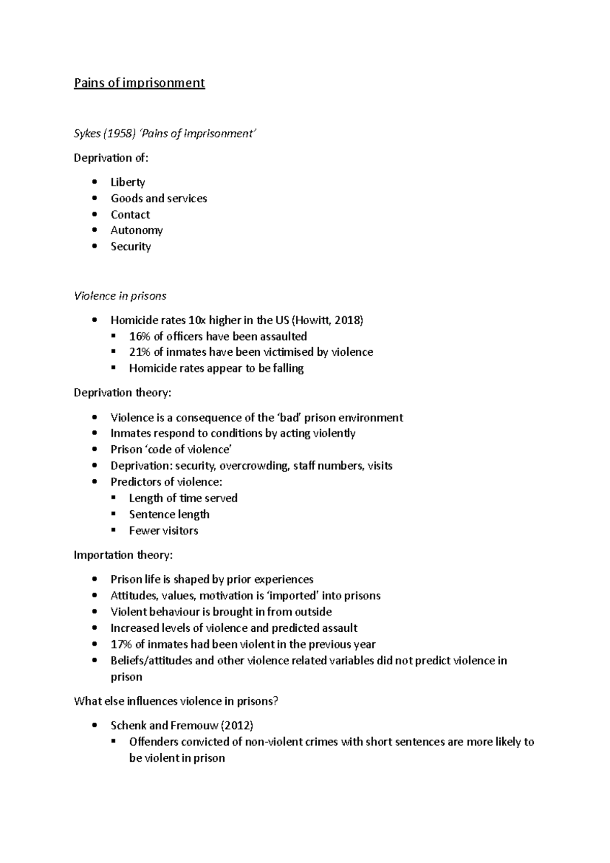 P. Pains of imprisonment - Pains of imprisonment Sykes (1958) ‘Pains of ...