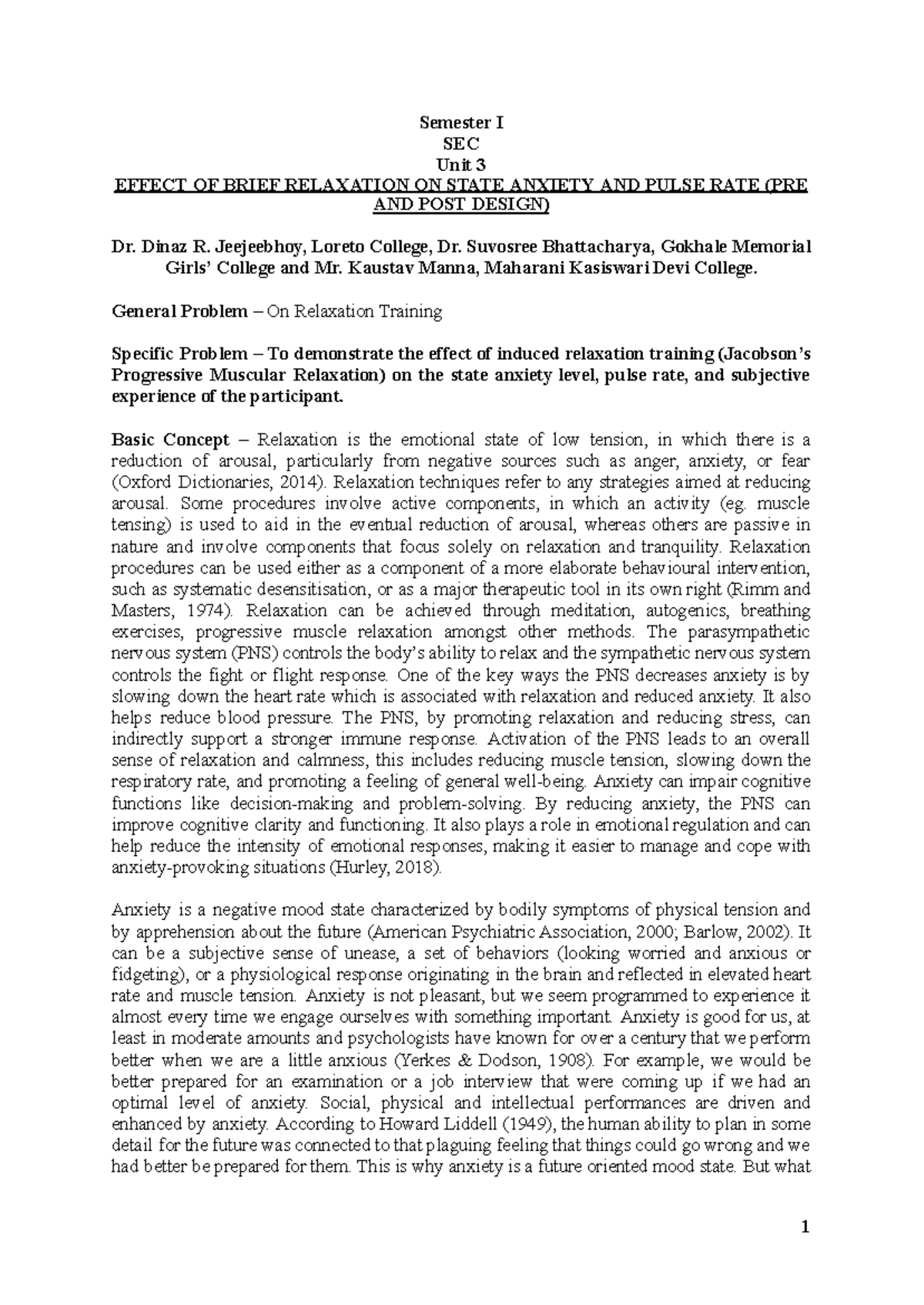 STAI + JPMR - Semester I SEC Unit 3 EFFECT OF BRIEF RELAXATION ON STATE ...
