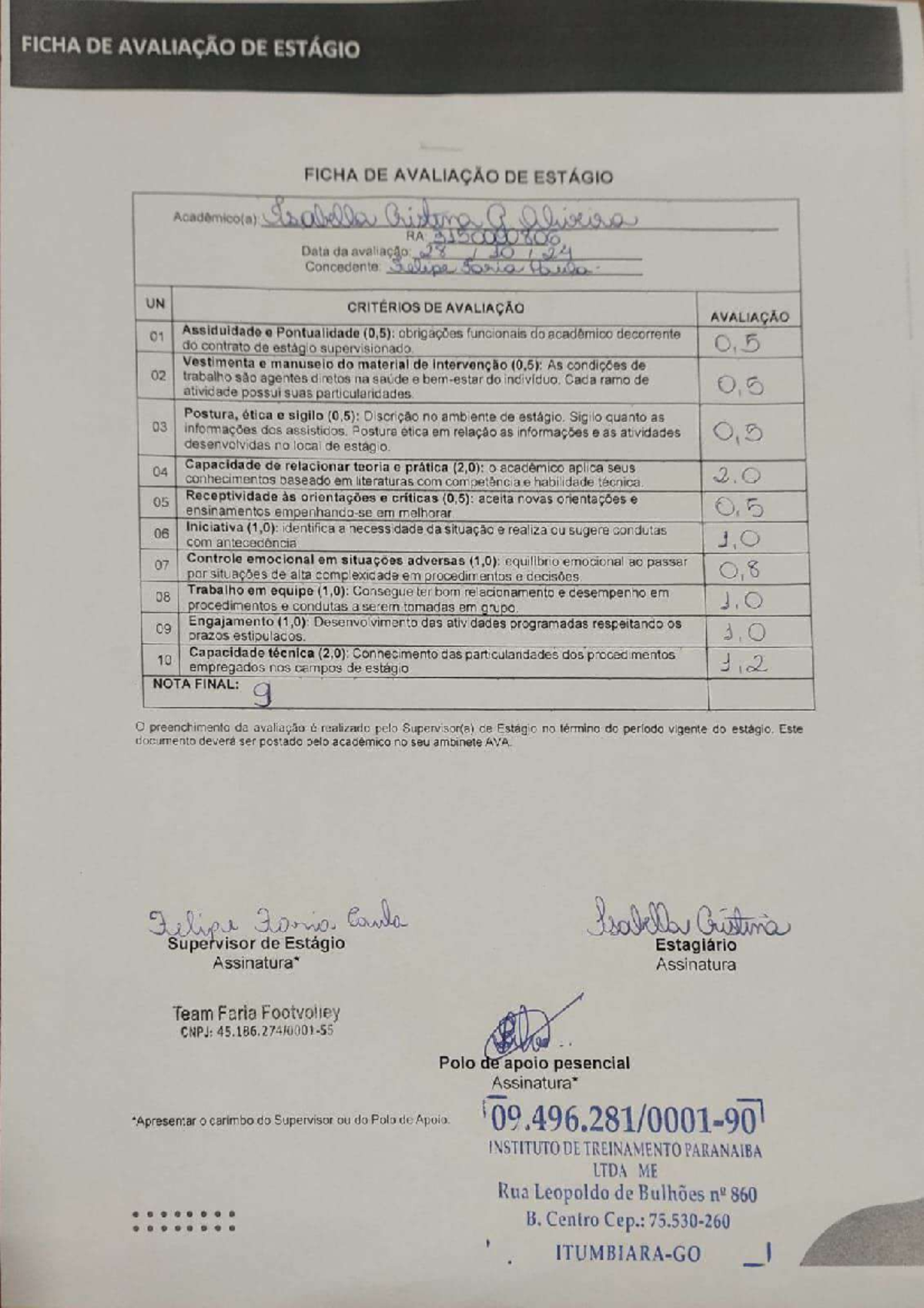Ficha de avaliação - Ndhdj - FICHA DE AVALIACAO DE ESTAGIO FICHA DE ...
