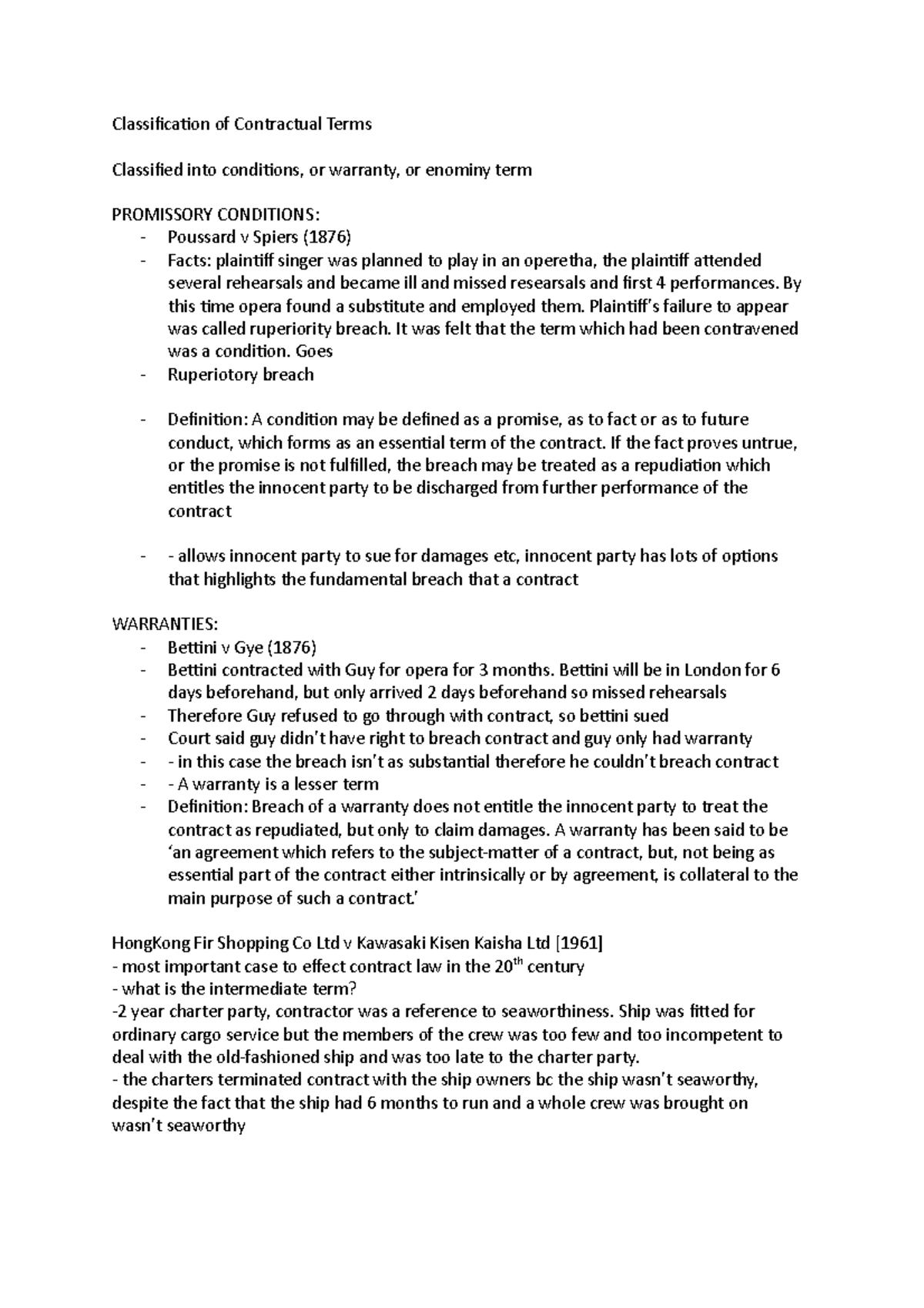Contract law classic terms - Classification of Contractual Terms ...
