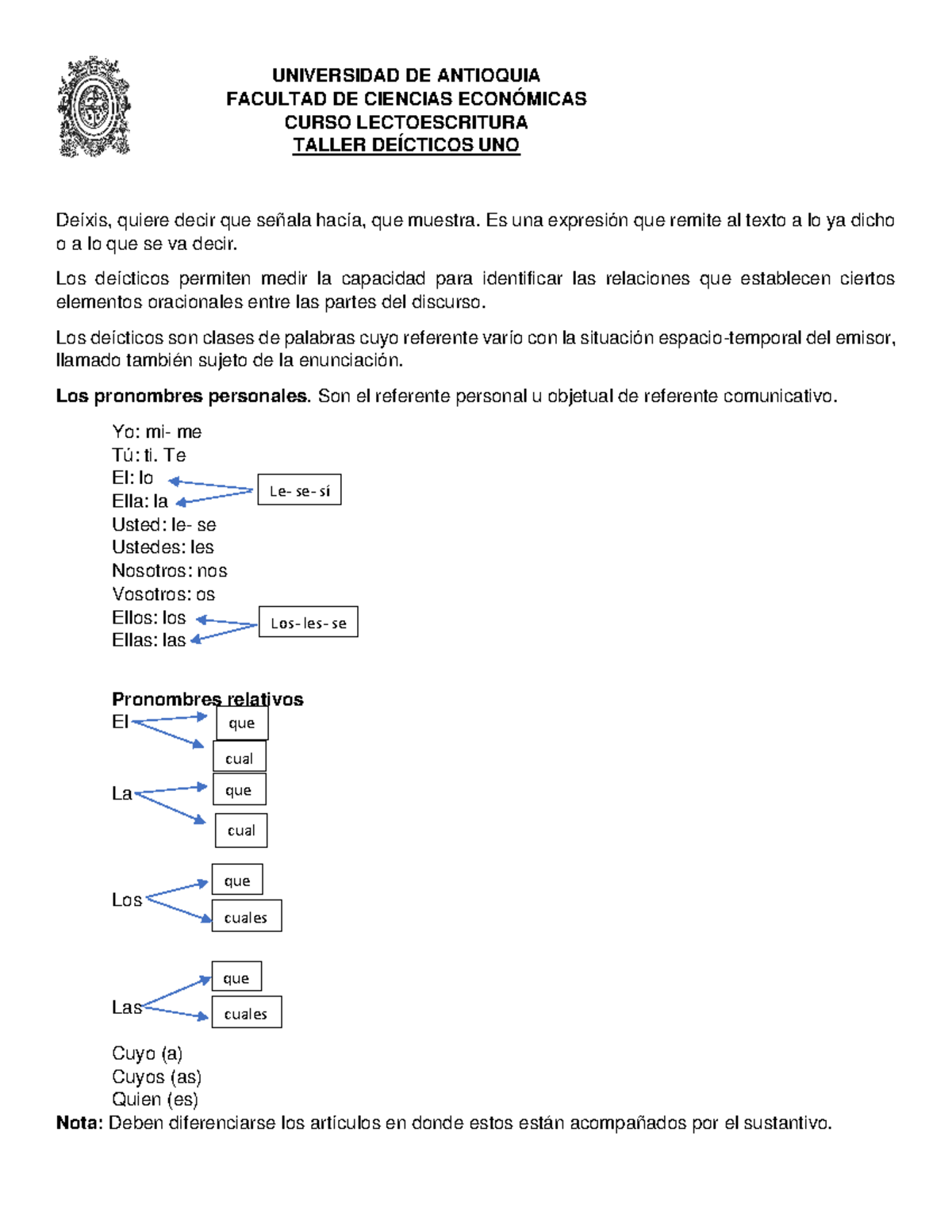 5.deicticos uno - Seleccione las respuestas correctas - Deíxis, quiere ...