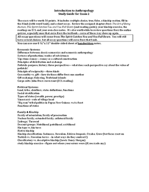 Intro exam 1 study guide - Introduction to Anthropology Exam 1 Study ...