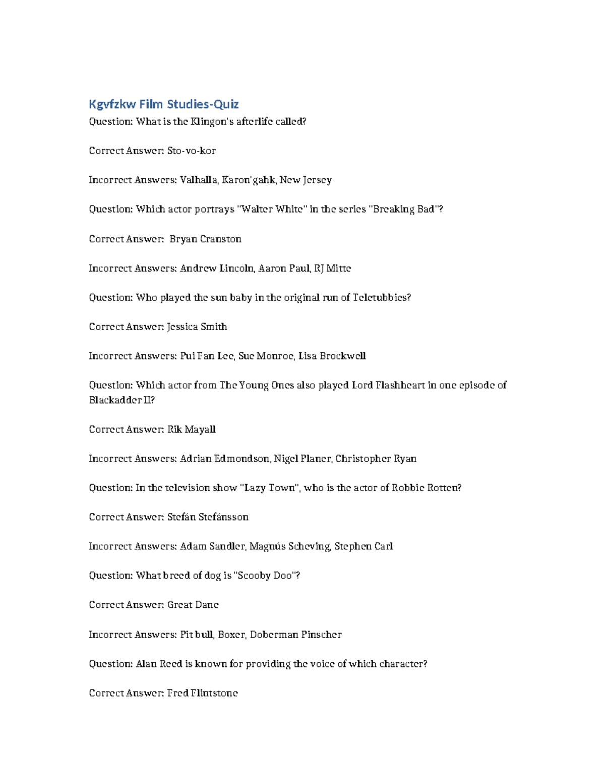 Kgvfzkw Film Studies-Quiz - Kgvfzkw Film Studies-Quiz Question: What is ...
