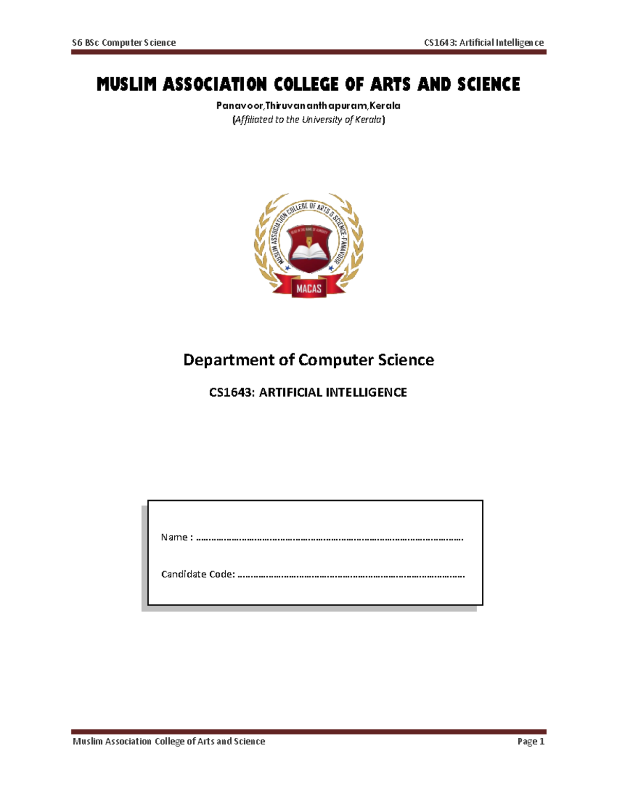 S6 AI 2 & 4 - Nil - MUSLIM ASSOCIATION COLLEGE OF ARTS AND SCIENCE ...