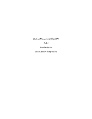 QHT1 Task 2 Pass First Attempt - WGU Business Management Tasks QHT1 ...