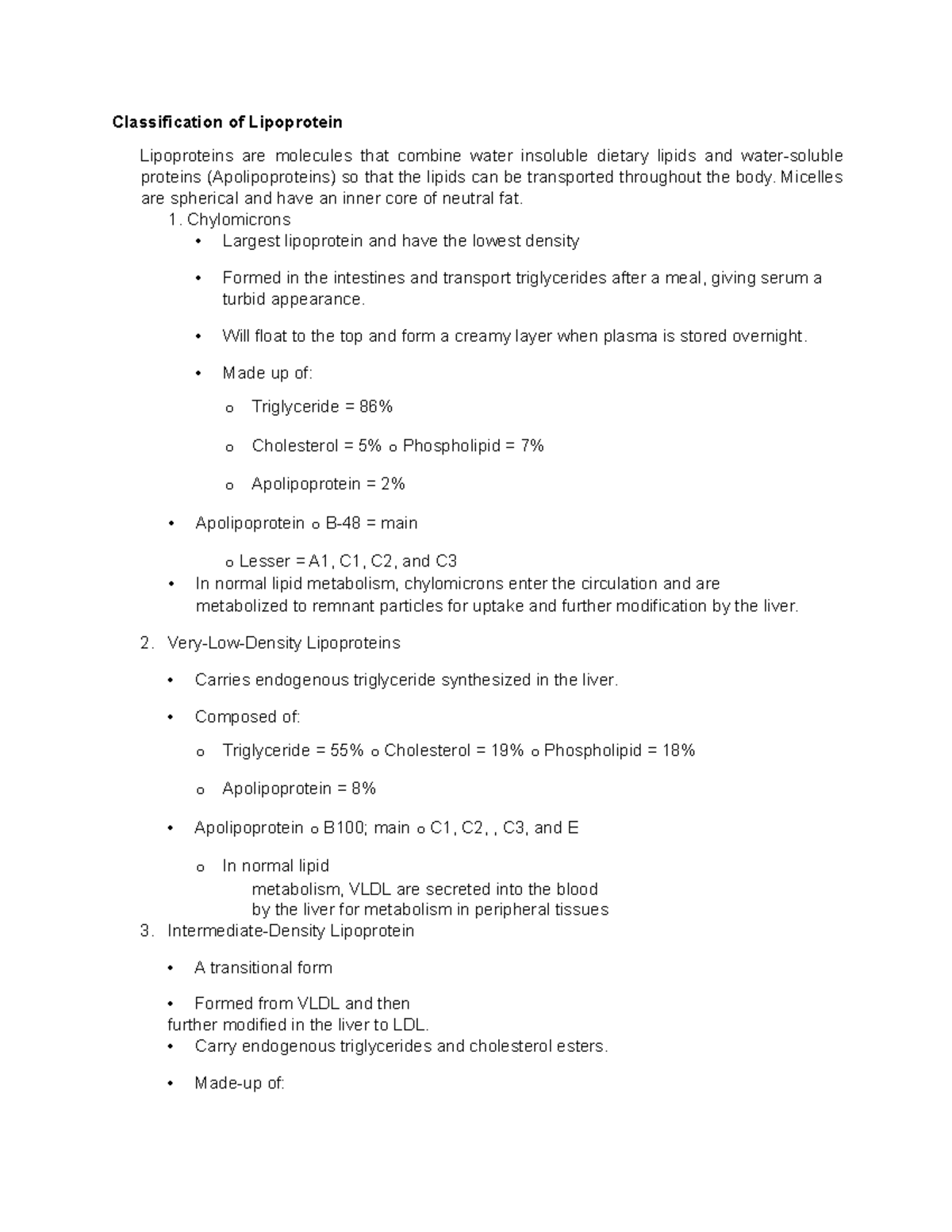 Classification of Lipoprotein - Classification of Lipoprotein ...