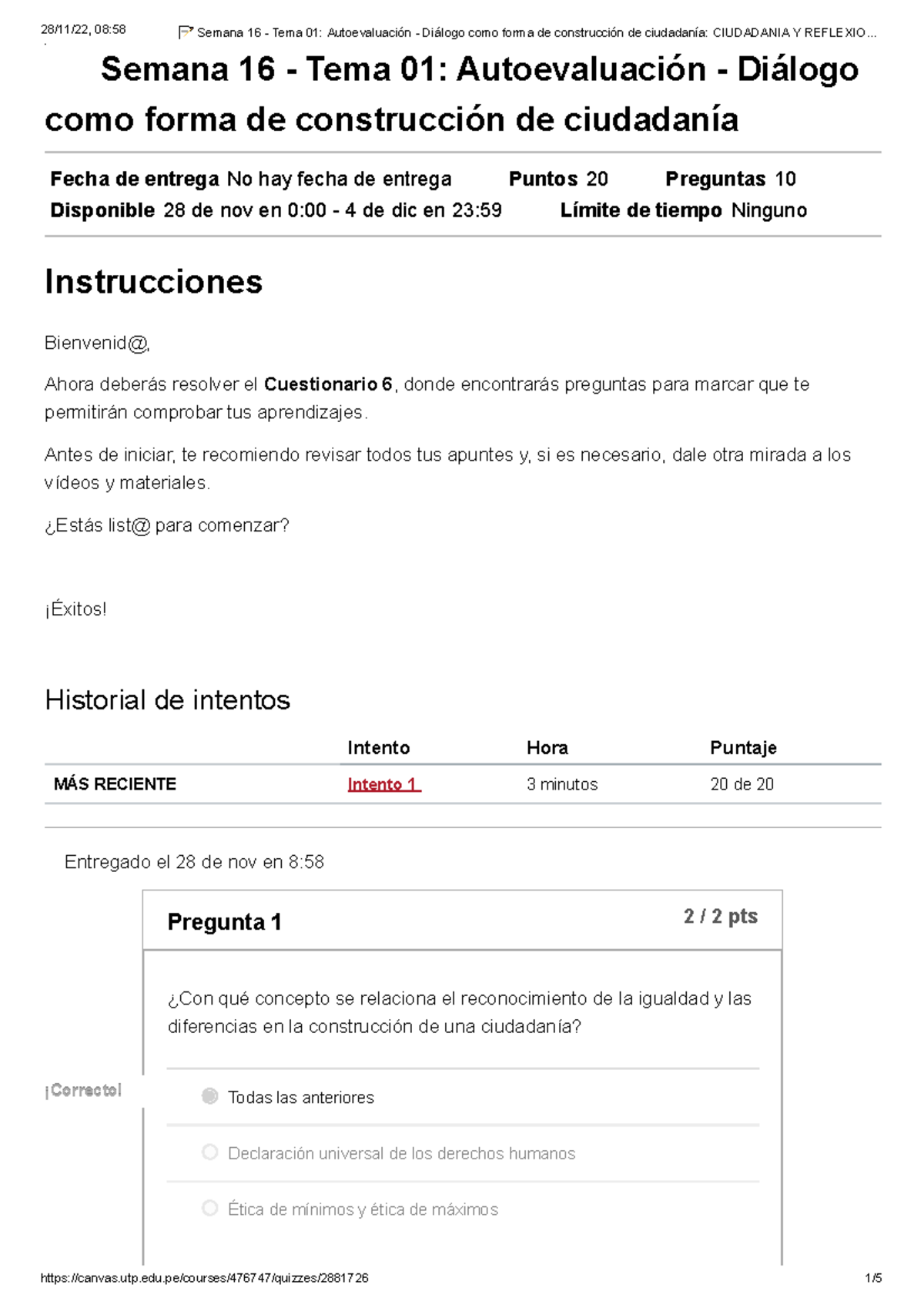 📝 Semana 16 - Tema 01 Autoevaluación - Diálogo como forma de construcción de ciudadanía ...
