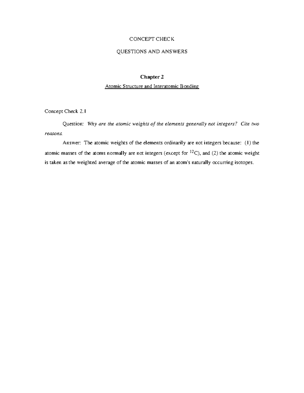 Concept check - CONCEPT CHECK QUESTIONS AND ANSWERS Chapter 2 Atomic ...