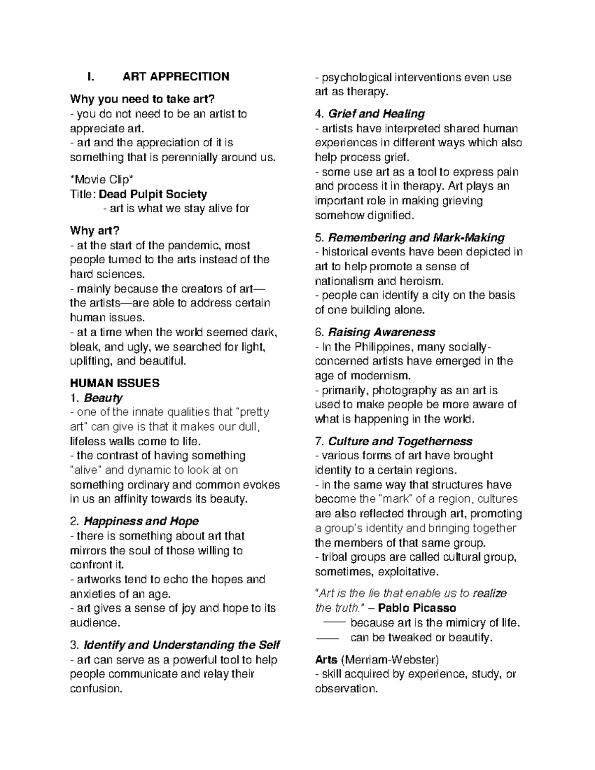 Arts - this worksheet will help you understand and appreciate arts ...