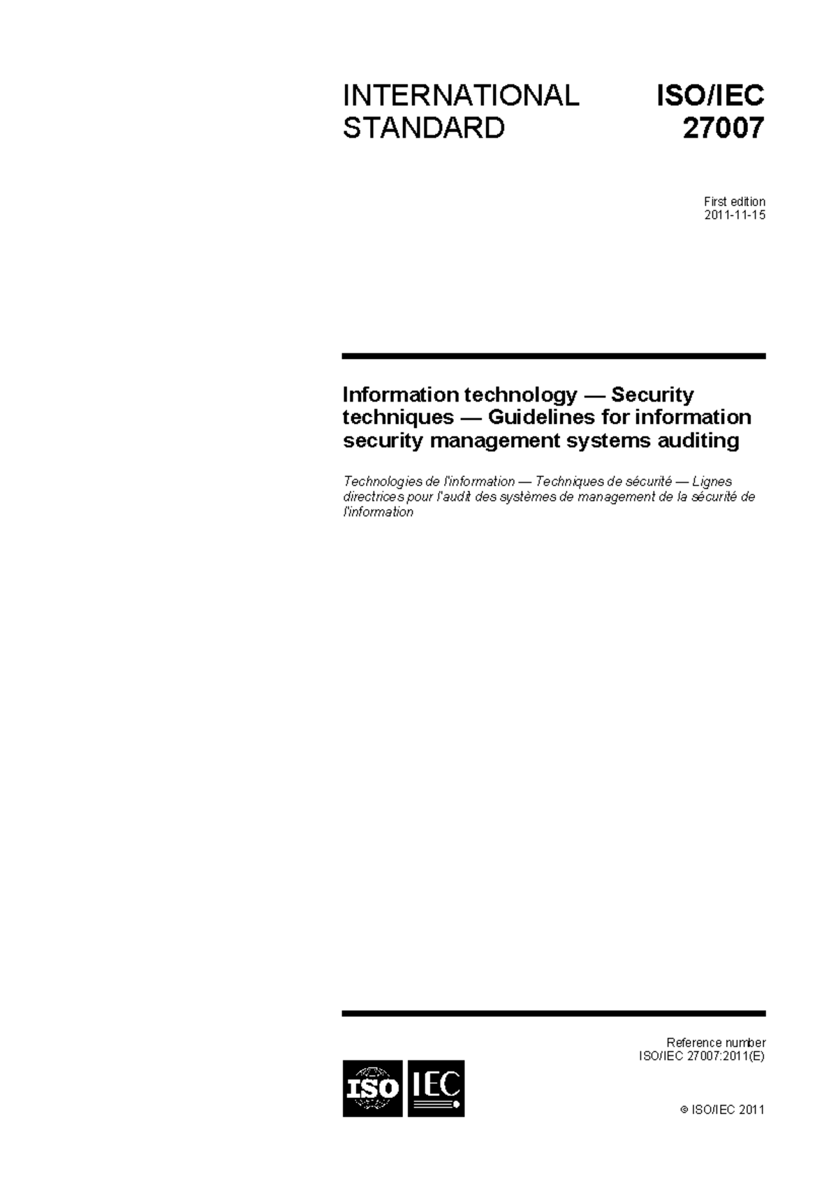 ISO 27007 2011 - Standards for Information Security - Reference number ...