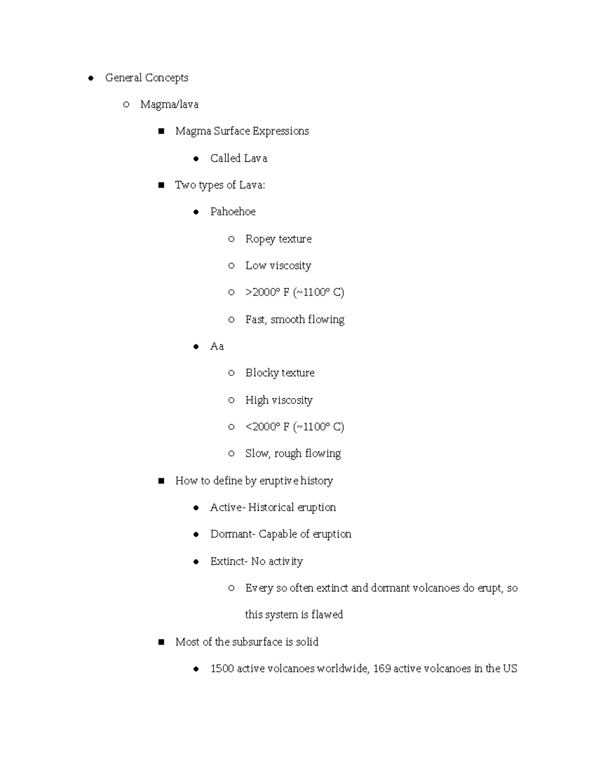 Geology Volcano Quiz Study Guide - General Concepts Magma/lava Magma ...