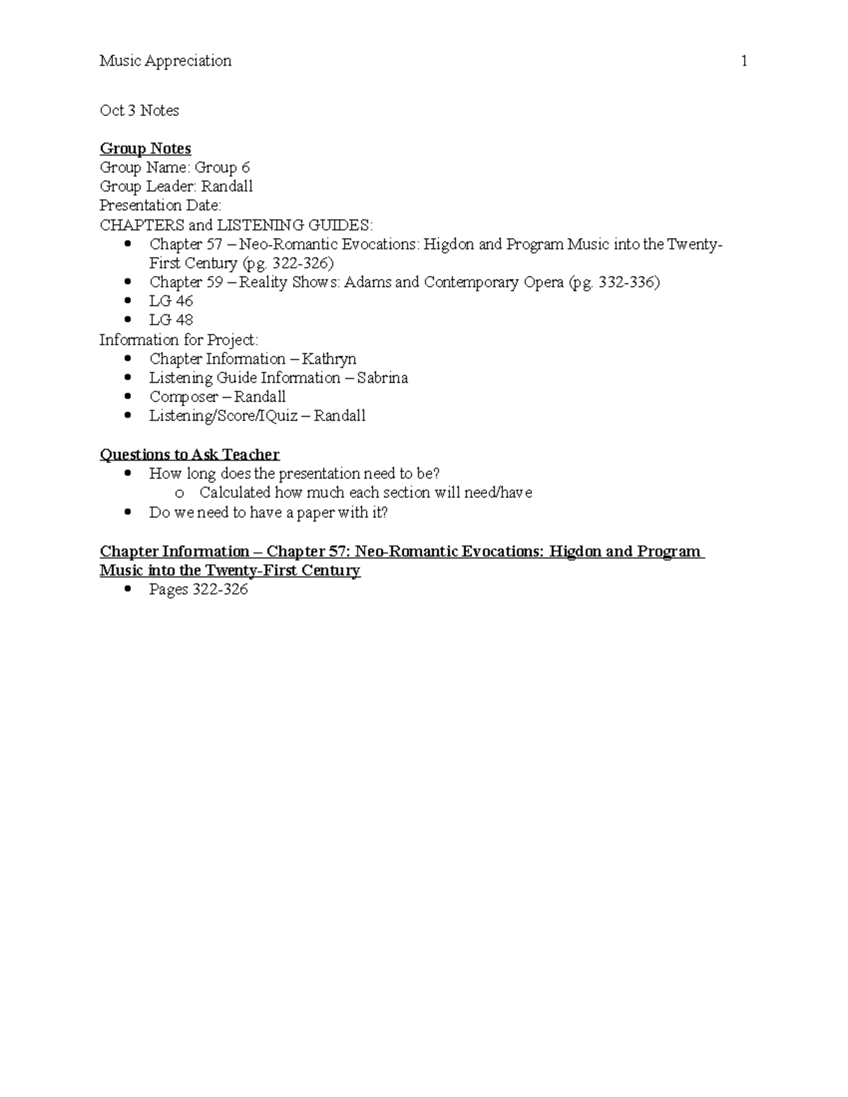 Music - Oct 3 Notes - Music Appreciation Oct 3 Notes Group Notes Group ...