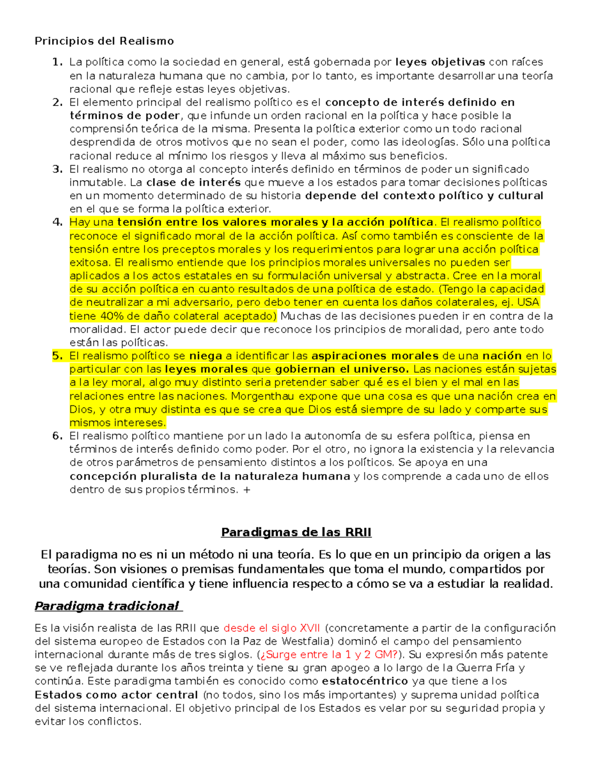 Temas 1er parcial-RRII - Principios del Realismo 1. La política como la ...
