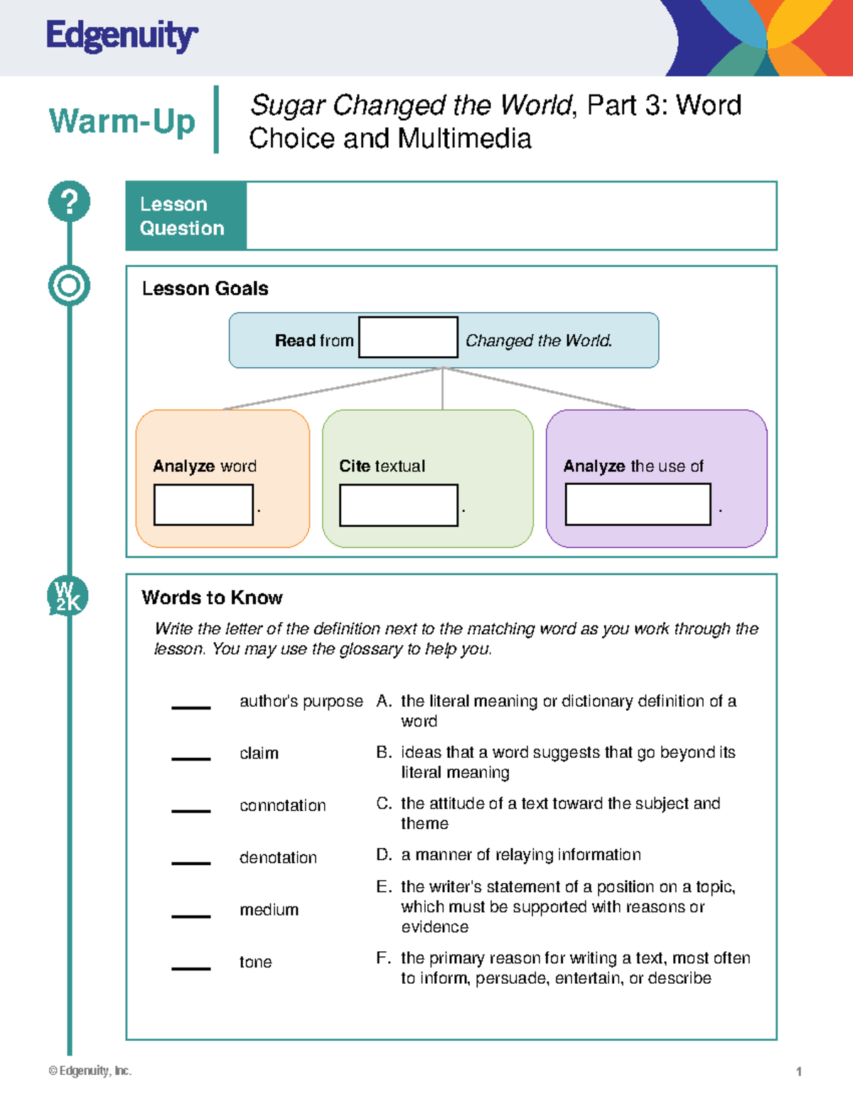 8703 03 03 Sugar Changed World Part 3 GN SE - Analyze word . Warm-Up ...