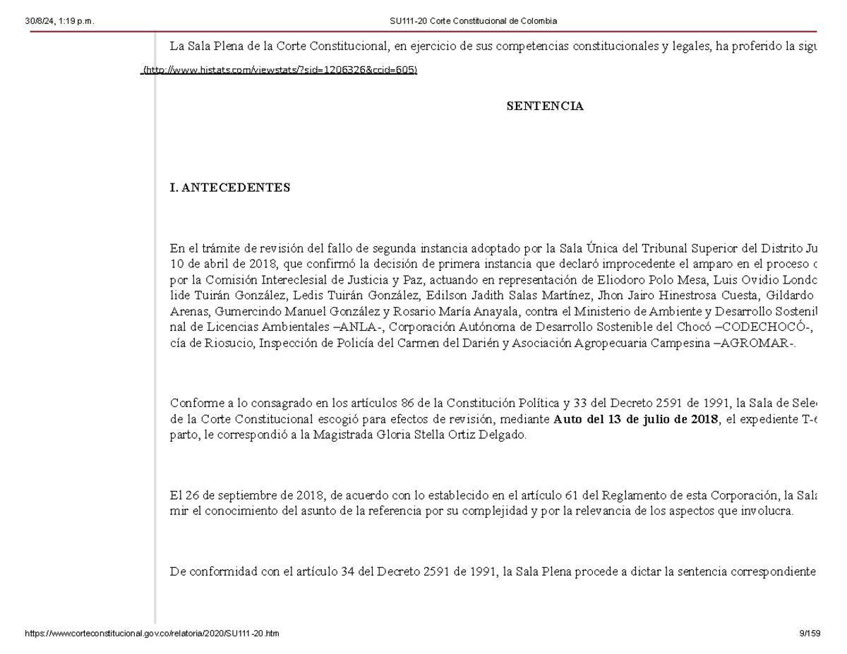 SU111-20 - Sentencia de Consulta previa a comunidades negras - La Sala ...