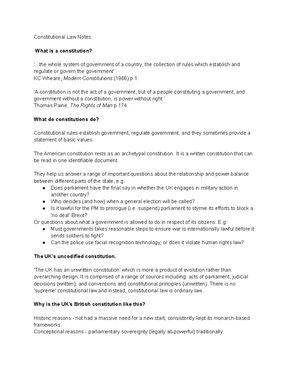 Constitutional Law Notes - . whole system of government of a country ...