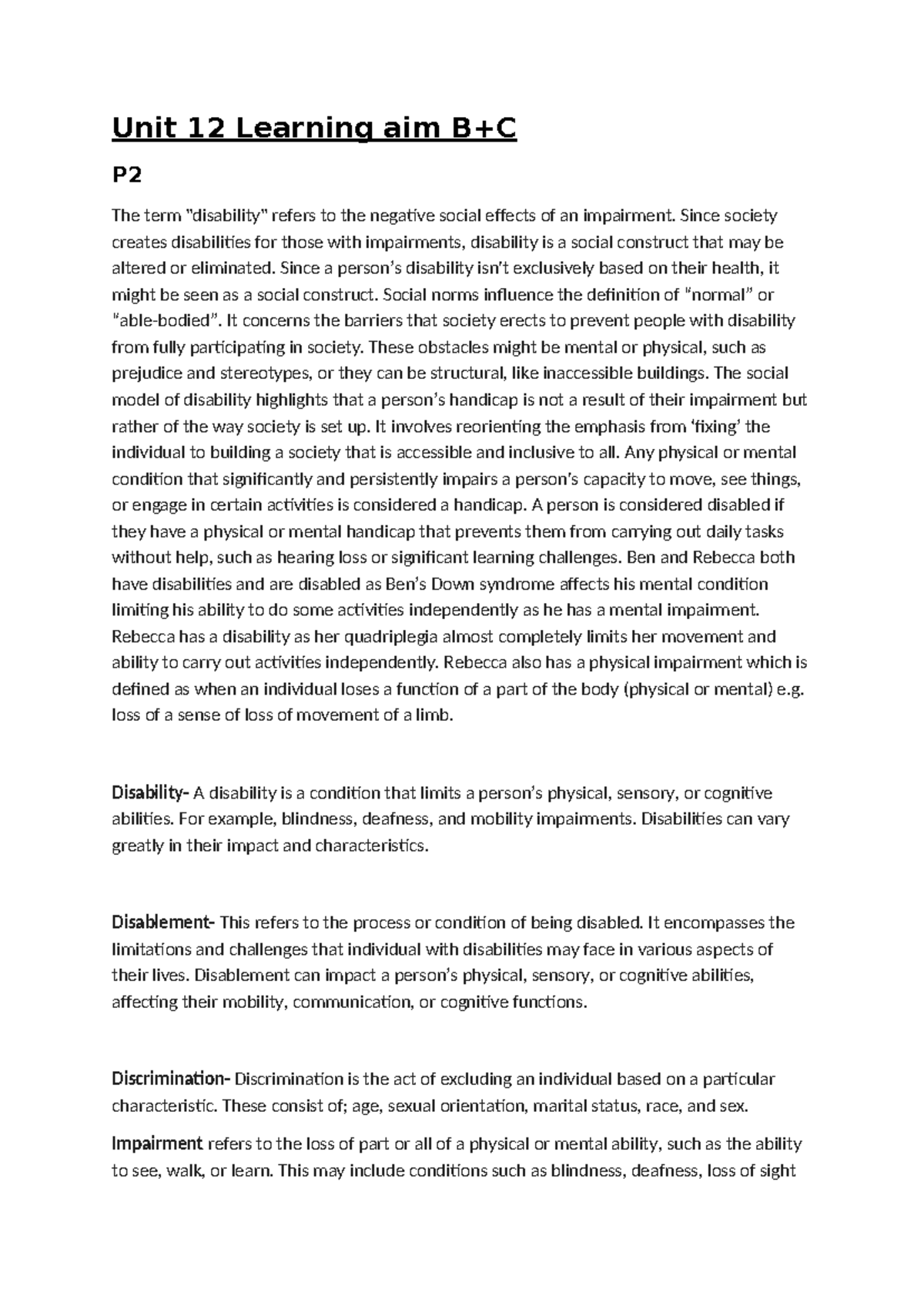 Learning aim B+C - Unit 12 - Unit 12 Learning aim B+C P The term ...