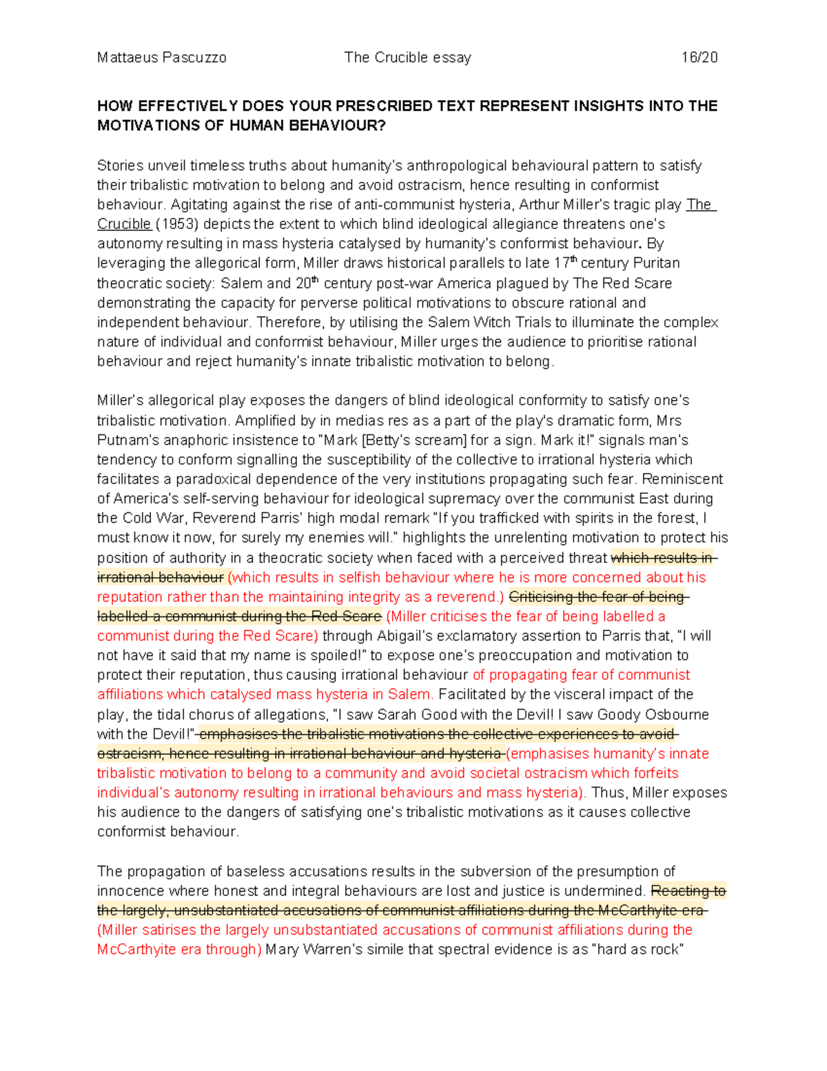 The Crucible Trial response - Mattaeus Pascuzzo The Crucible essay 16 ...