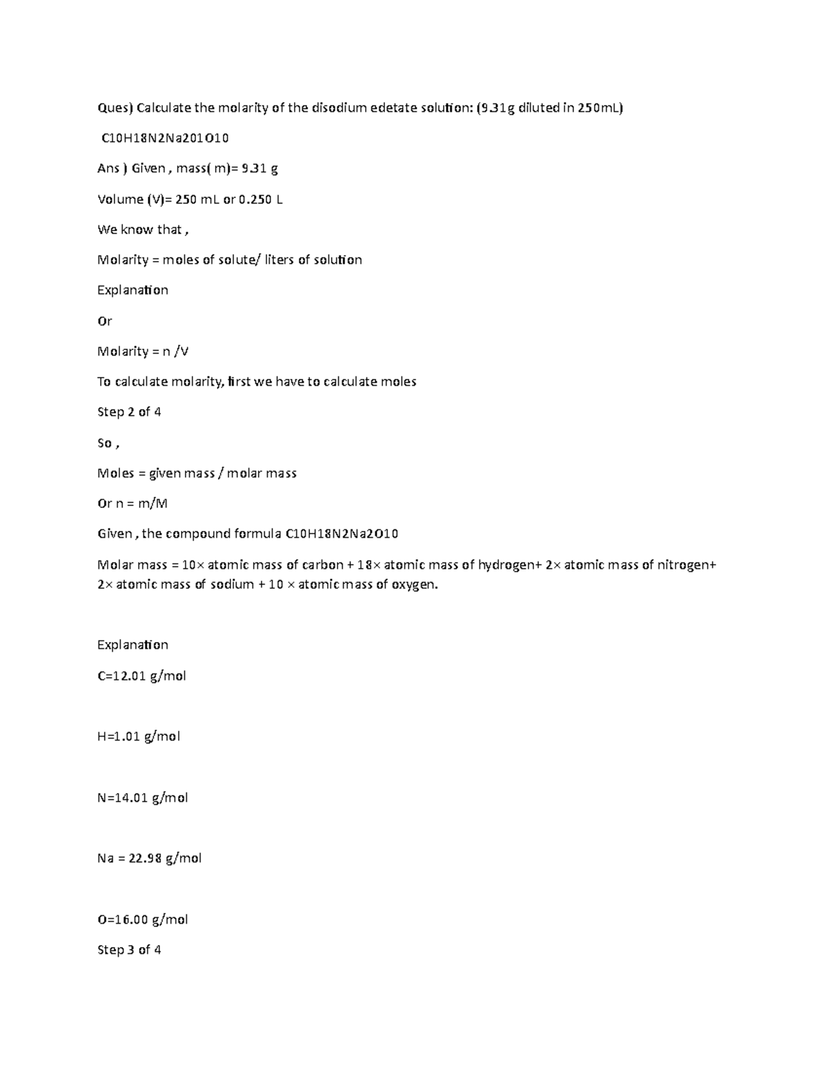 Molarity and bond angle - Ques) Calculate the molarity of the disodium ...
