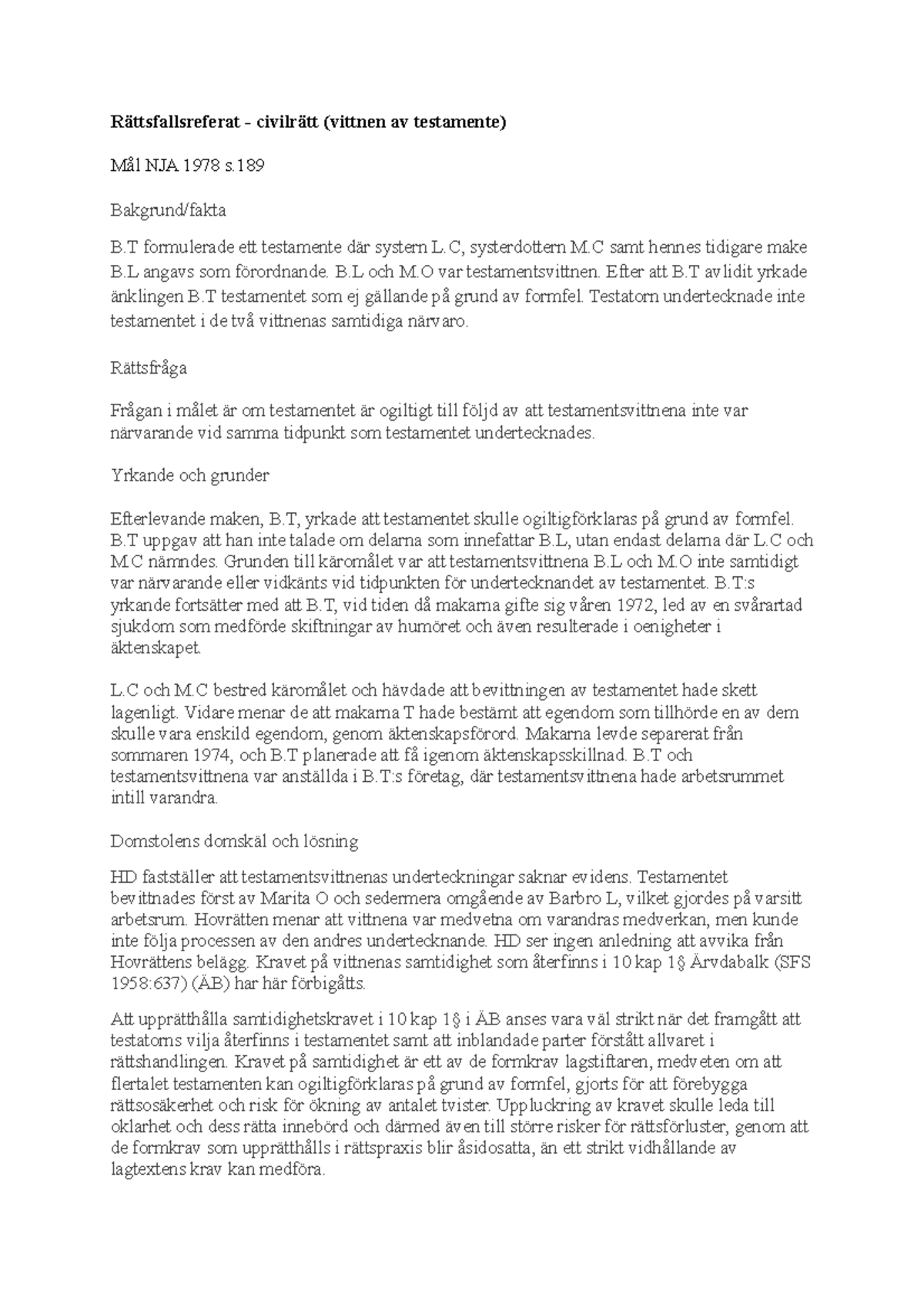 Rättsfallsreferat civilrätt - Rättsfallsreferat - civilrätt (vittnen av ...