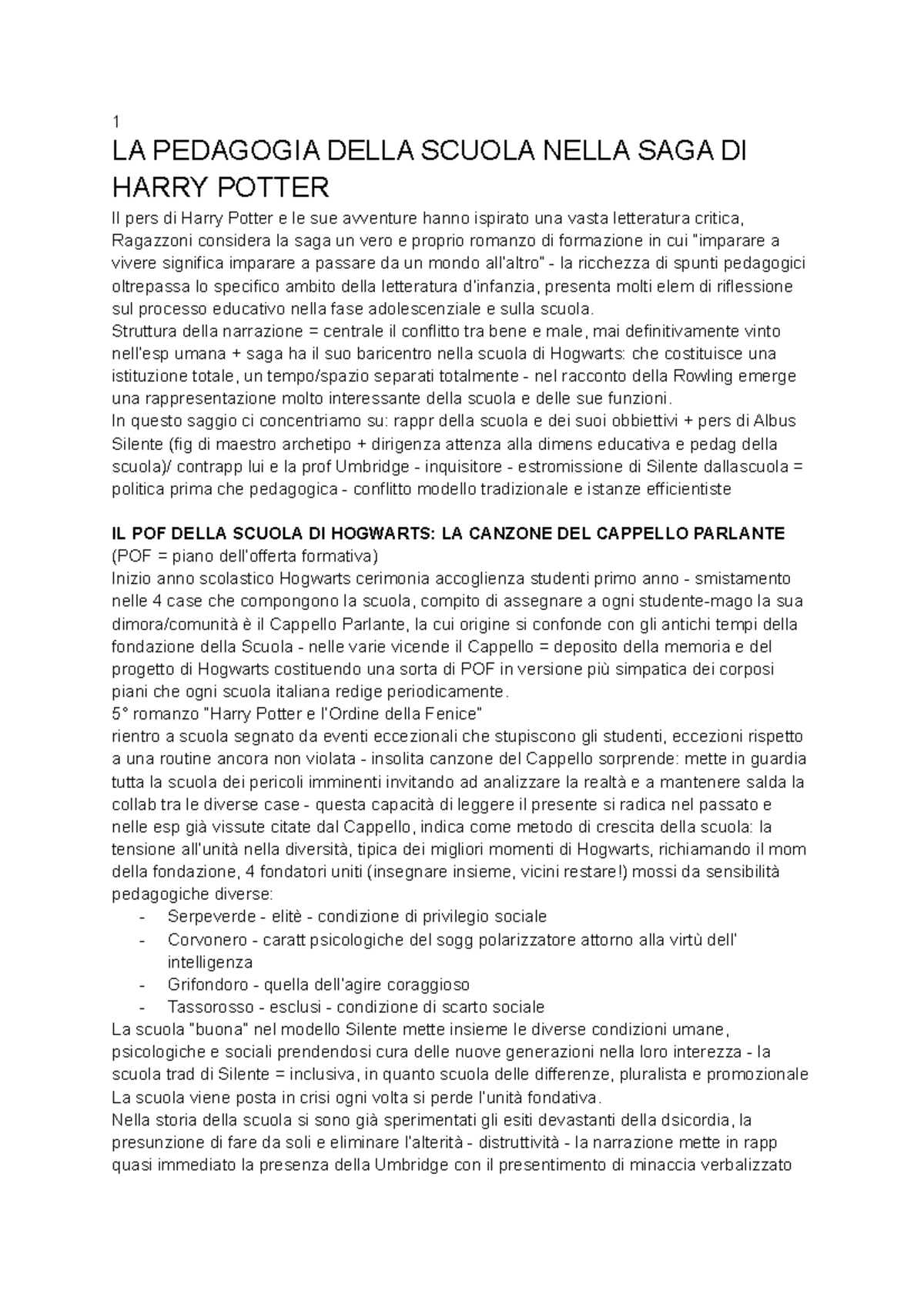 Monografico Harry Potter - 1 LA PEDAGOGIA DELLA SCUOLA NELLA SAGA DI ...