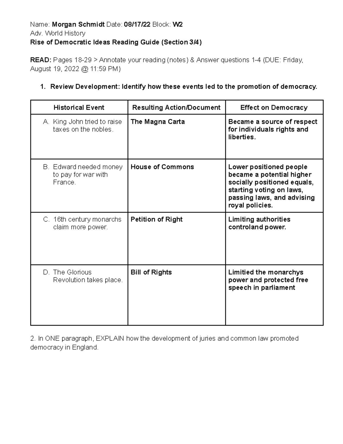 Rise of Democratic Ideas Reading Guide (Section 3 4) - Google Docs ...