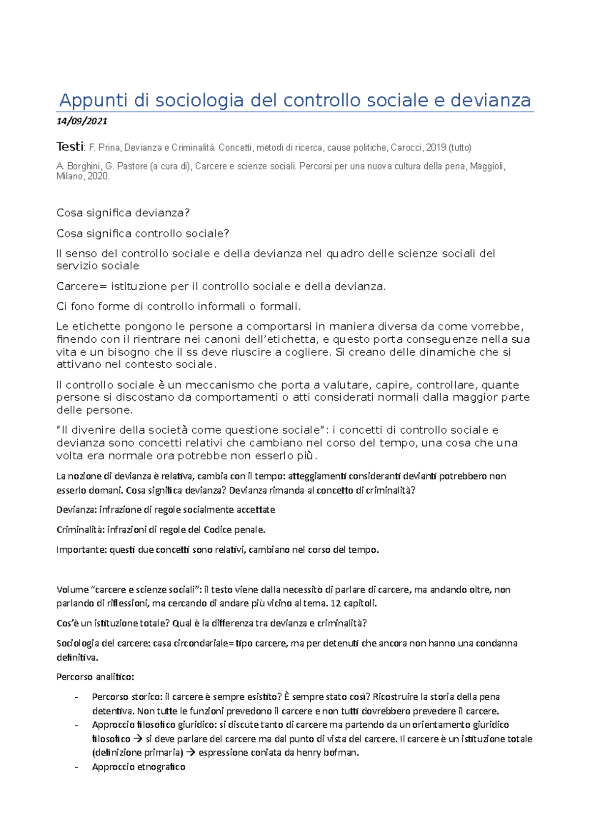 Appunti di Sociologia di controllo sociale e devianza - Appunti di sociologia del controllo ...