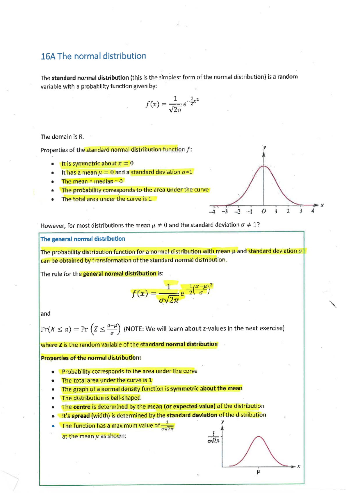 Annotated notes Chapter 16 - 16A The normal distribution The standard ...