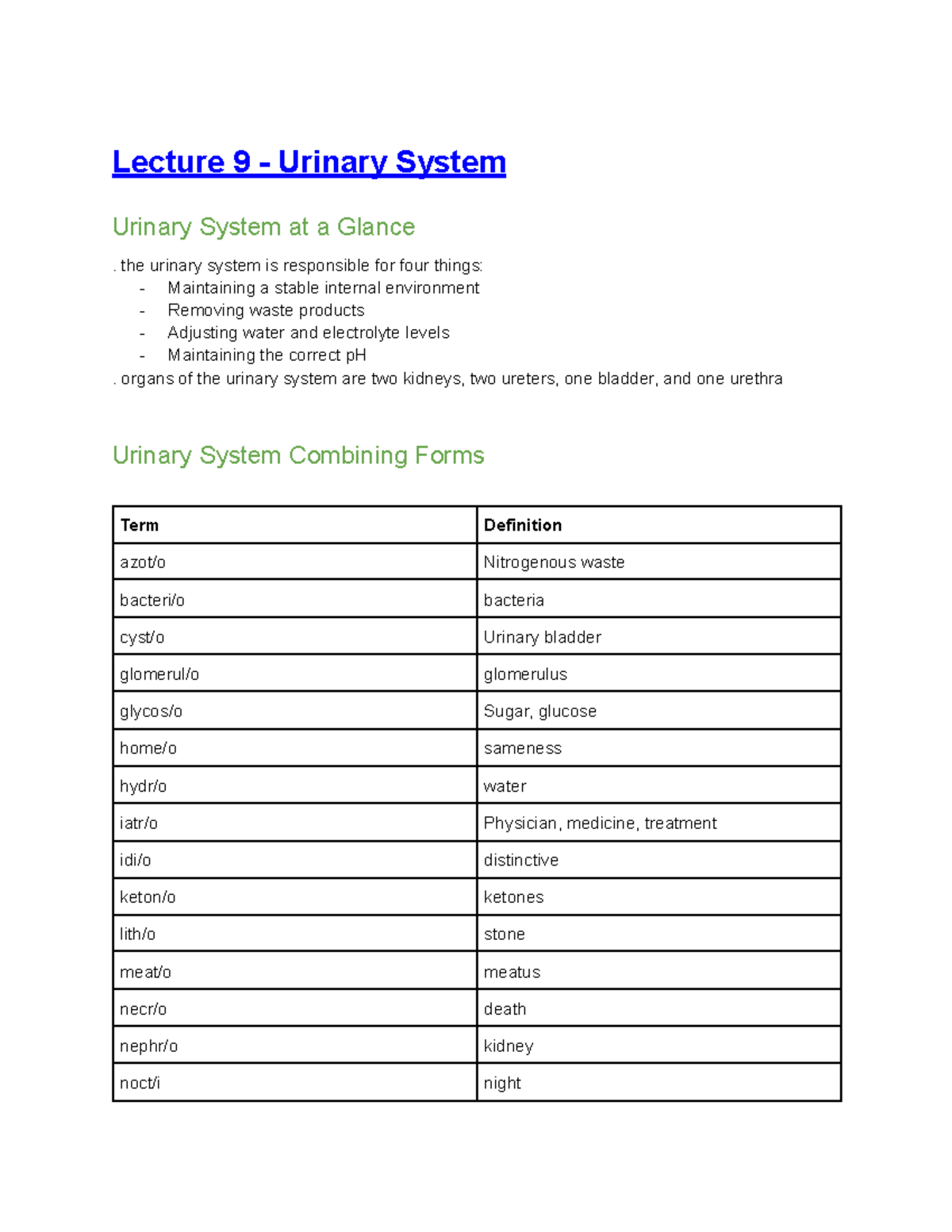 Lecture 9 - Urinary System - Lecture 9 - Urinary System Urinary System ...